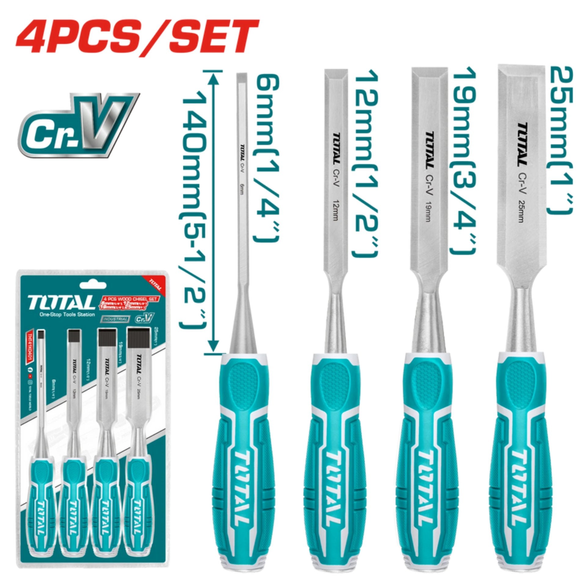 TOTAL 4 PCS WOOD CHISEL SET – Wheelquip Tools