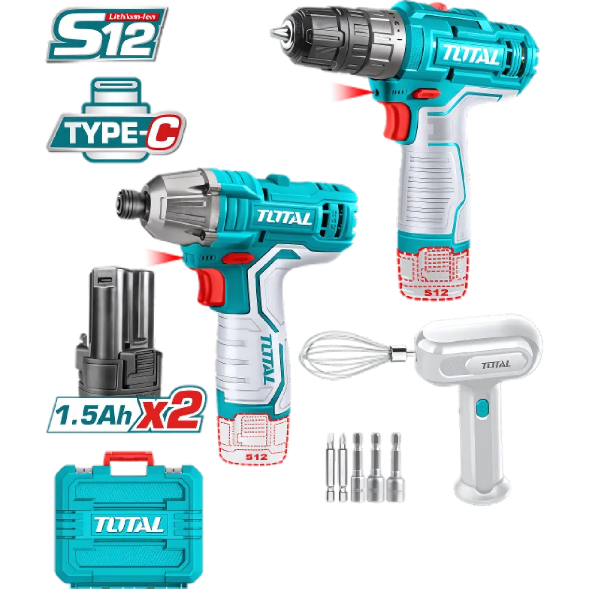 TOTAL 12V COMBO 3PC DRILL, I/DRIVER, MIXER – Wheelquip Tools