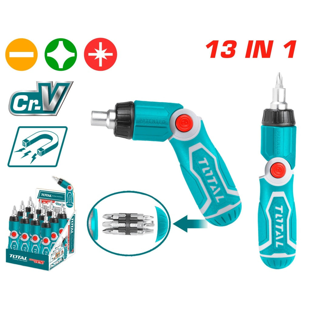 TOTAL 13 IN 1 RATCHET SCREWDRIVER SET - TACSD30136 – Wheelquip Tools