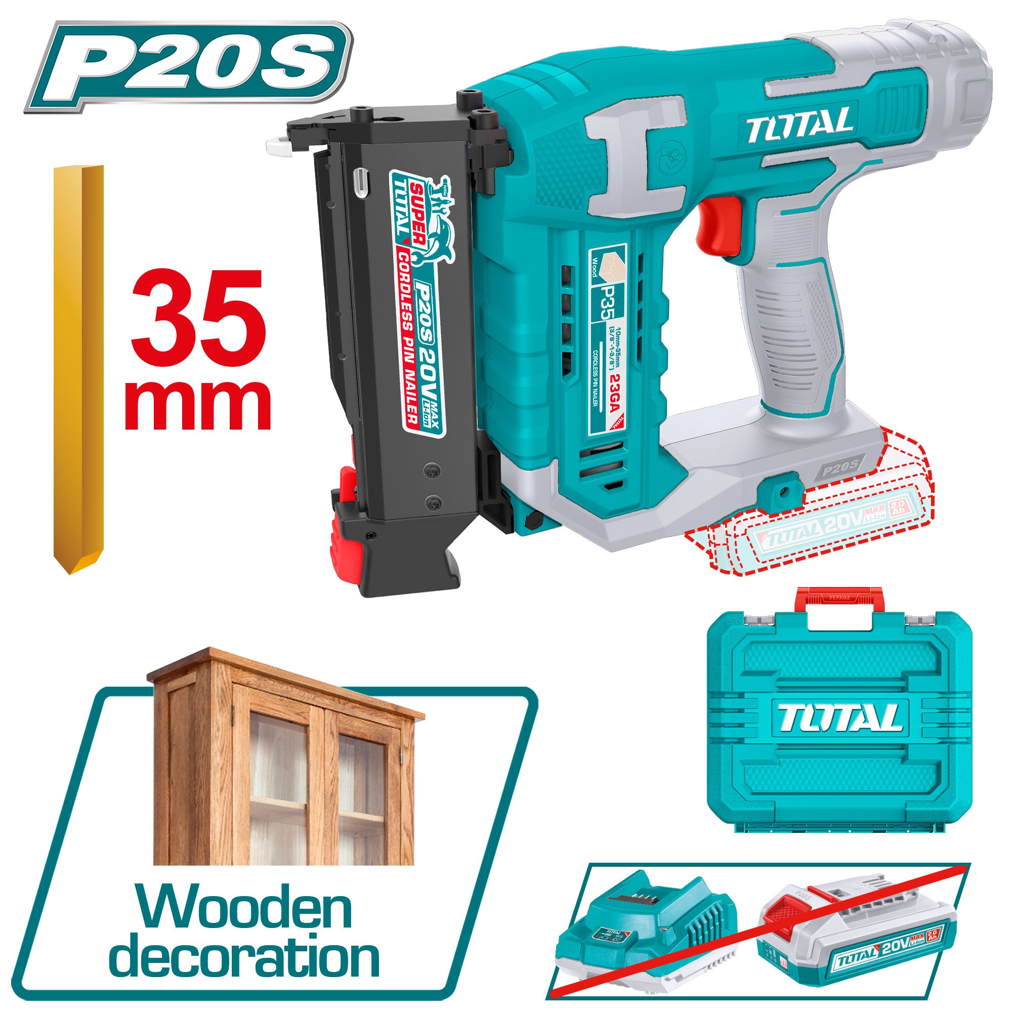 TOTAL Cordless 20V Pin Nailer 35mm SOLO - TCBNLI3603 – Wheelquip Tools
