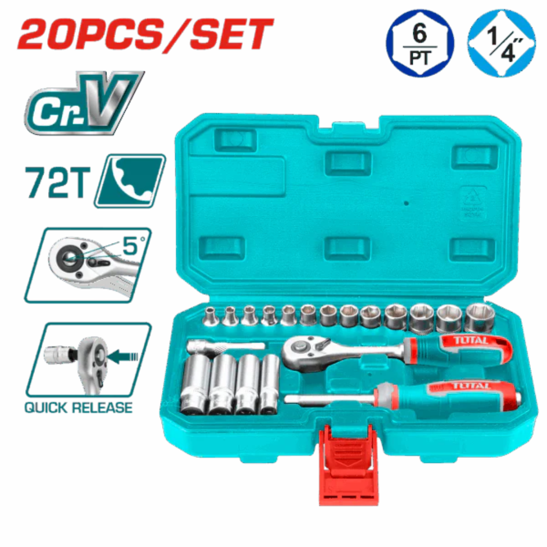 Total Socket Set 1/4 4.4-14mm 20Pc – THT141201 – Wheelquip Tools