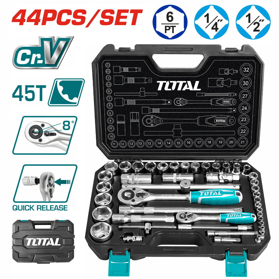 TOTAL 44PCS 1/4"+1/2" SOCKET SET – Wheelquip Tools