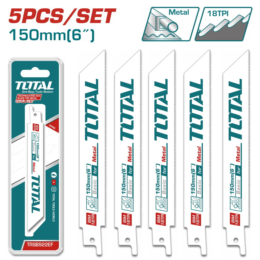 Total Reciprocating Saw Blade 150mm 18TPI 5Pc Metal – TRSB922EF ...