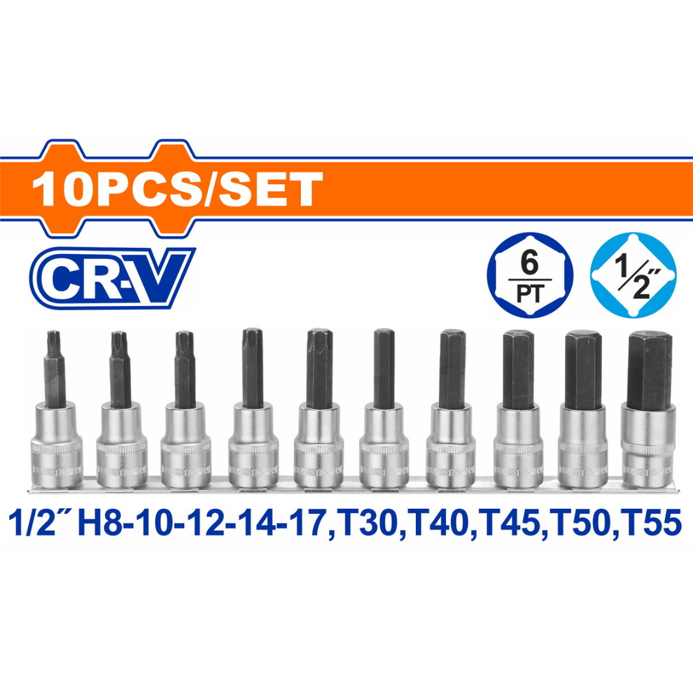 Wadfow 10 Piece 1/2" Bit socket set - WST1412 – Wheelquip Tools
