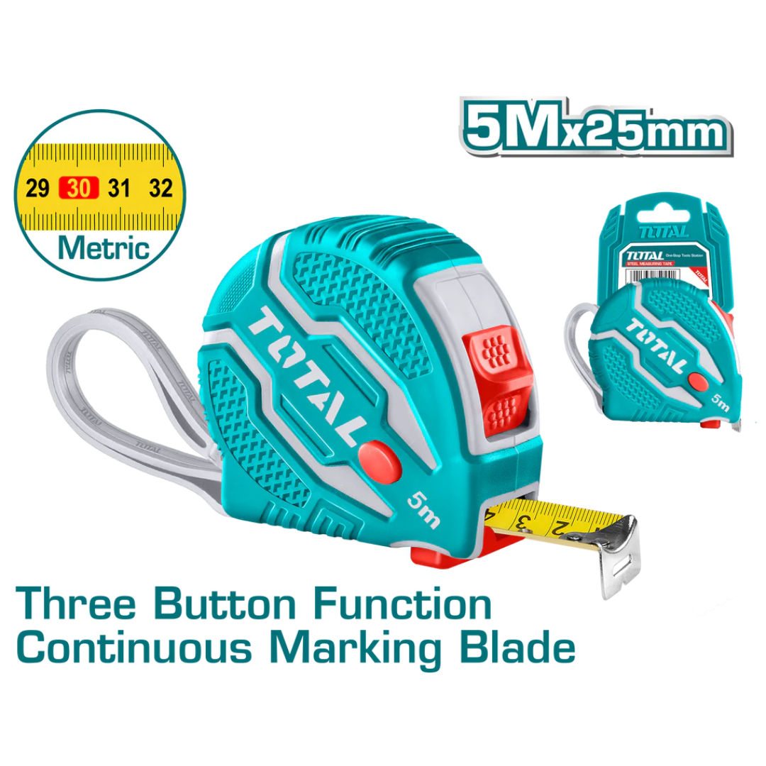 TOTAL 5MX25MM MEASURING TAPE METRIC ONLY - TMT126052M – Wheelquip Tools
