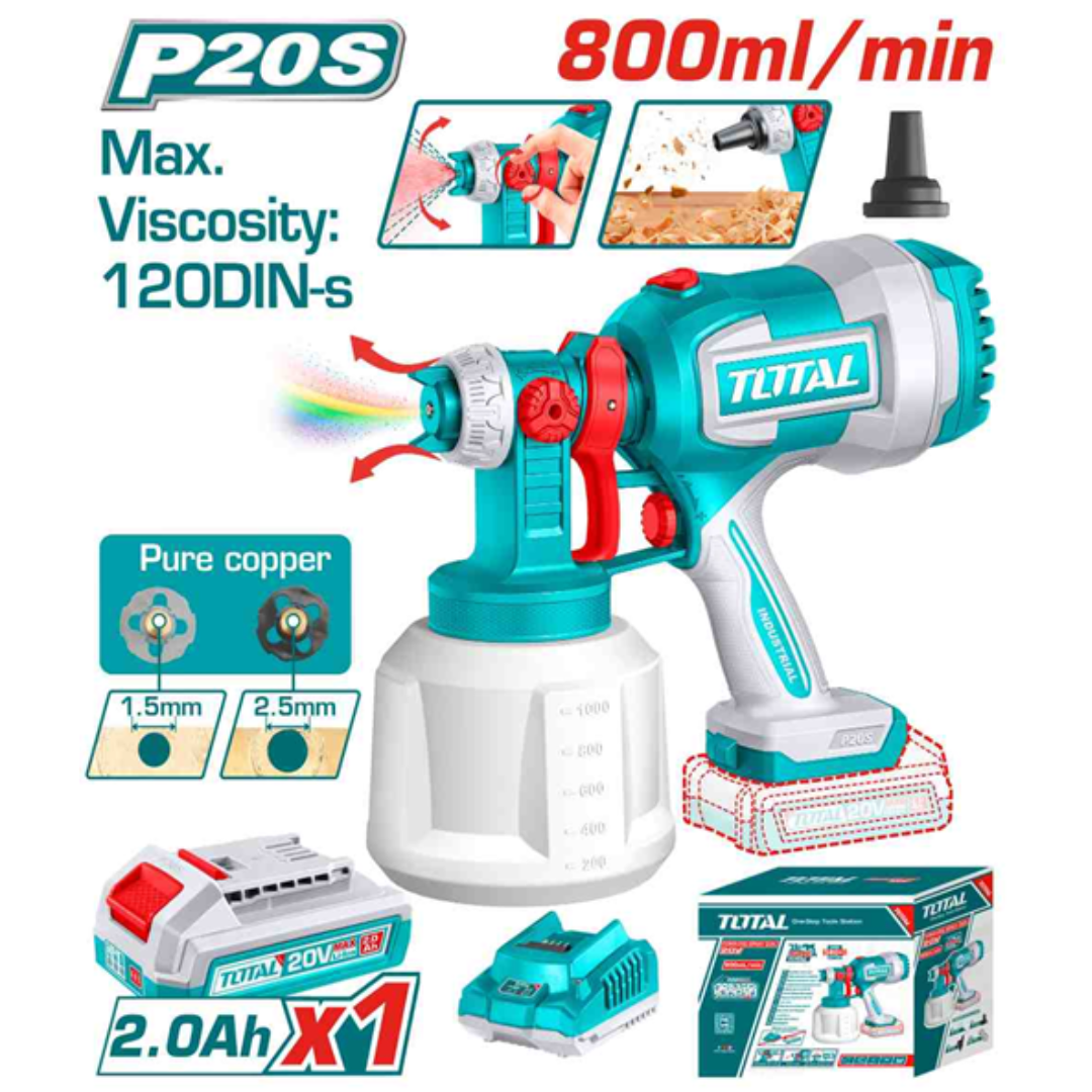 TOTAL 20V Spray Gun 800ml 1x2AH+Charger+Acc (KIT) – TSGLI20042 ...