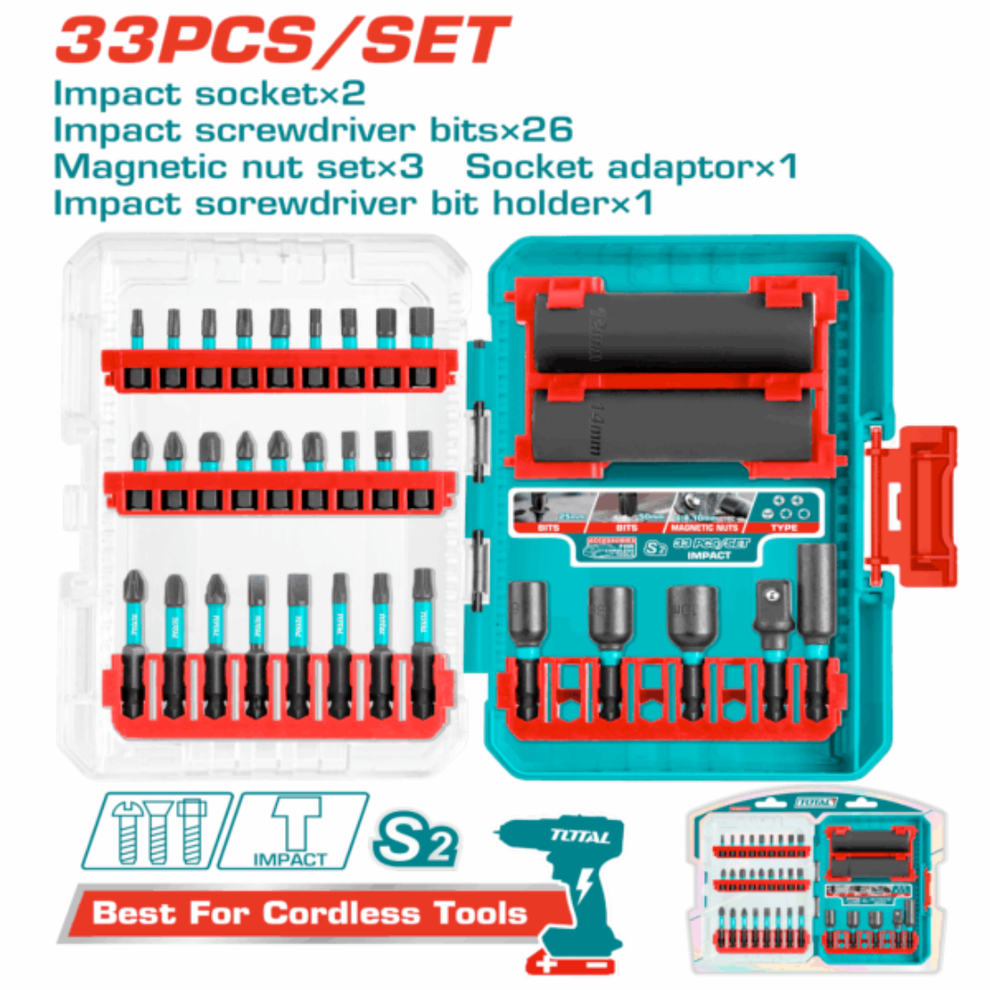 Total Screwdriver bits and Socket Set IMPACT 33PC – TACSDL63306 ...
