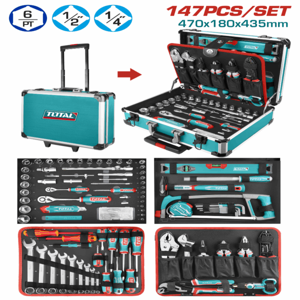 TOTAL Tool Set Trolley/Chest 147Pc 1/2-1/4 – THKTHP21476 – Wheelquip Tools