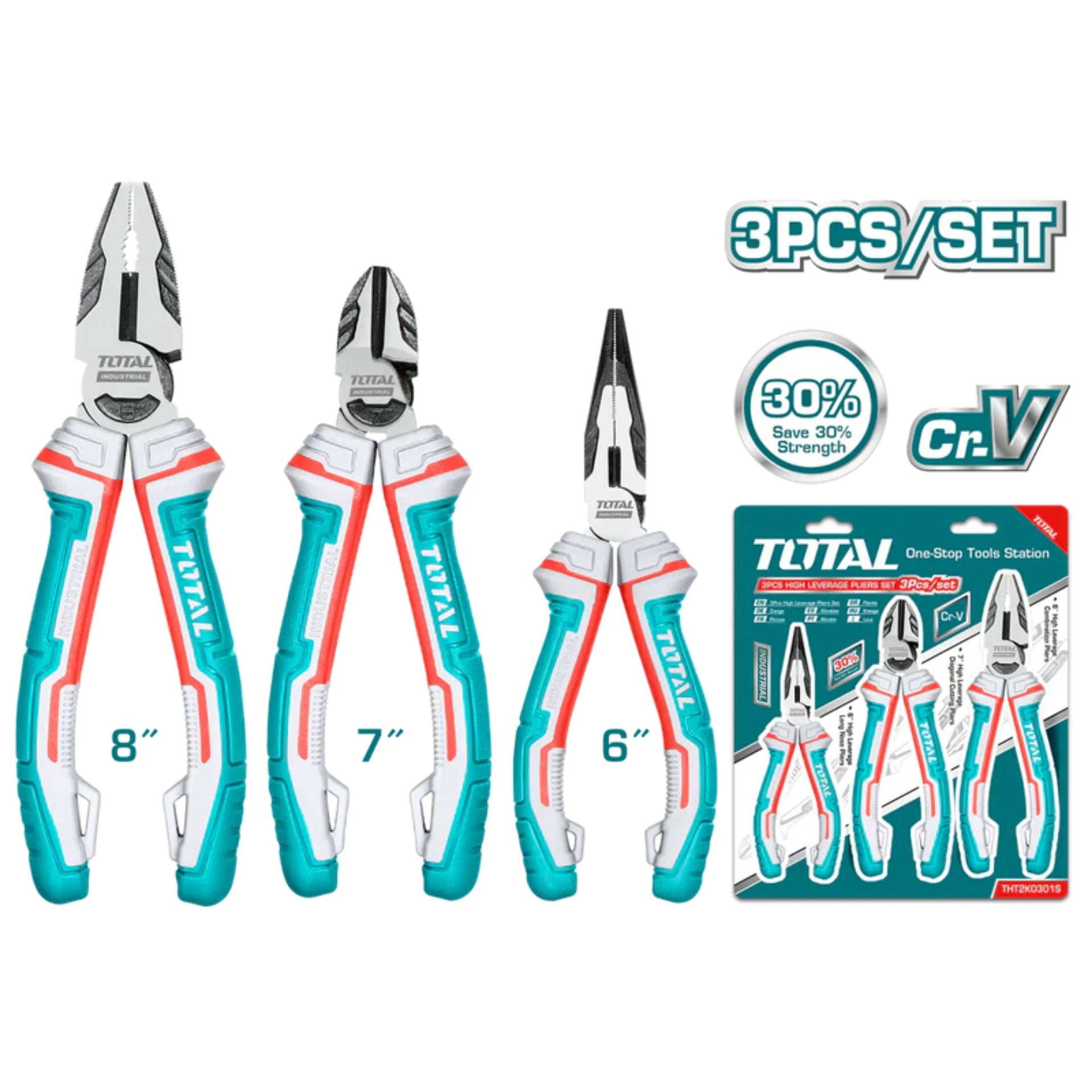 TOTAL 3PC PLIER SET - HIGH LEVERAGE PLIER SET - THT2K0301S – Wheelquip ...